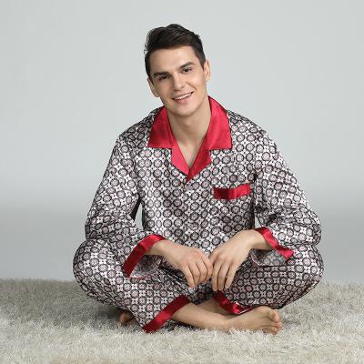 China Men’s Printed Silk Pajama Suit sleepwear for sale