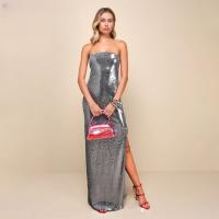 China Modern grey sequin strapless column maxi dress for sale