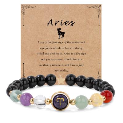 China Natural Mixed Gemstone Round Beads Zodiac Bracelet for sale