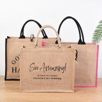 China Reusable Printed Jute Tote Bag with Cotton Handles for sale