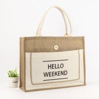 China Reusable Printed Jute Tote Bag with Cotton Handles for sale