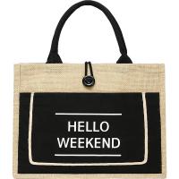 China Reusable Printed Jute Tote Bag with Cotton Handles for sale
