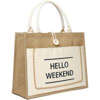 China Reusable Printed Jute Tote Bag with Cotton Handles for sale