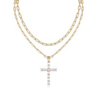 China S925 Silver Layered Necklace with Moissanite Cross Pendant for sale