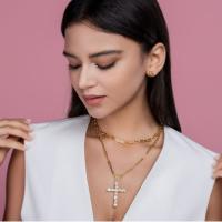 China S925 Silver Layered Necklace with Moissanite Cross Pendant for sale