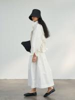 China Stand-Up Collar Creased Drawstring Waist Loose Jacket for sale