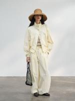 China Stand-Up Collar Creased Drawstring Waist Loose Jacket for sale