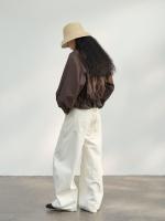 China Stand-Up Collar Creased Drawstring Waist Loose Jacket for sale