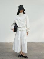 China Stand-Up Collar Creased Drawstring Waist Loose Jacket for sale