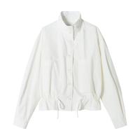 China Stand-Up Collar Creased Drawstring Waist Loose Jacket for sale