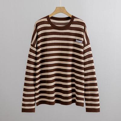 China Striped Pure Wool Loose Sweater For women for sale
