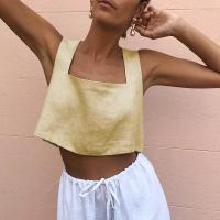 China Summer short sleeveless camisole linen neck crop top for sale