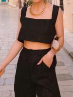 China Summer short sleeveless camisole linen neck crop top for sale