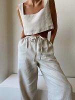 China Summer short sleeveless camisole linen neck crop top for sale