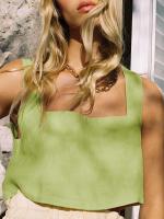 China Summer short sleeveless camisole linen neck crop top for sale