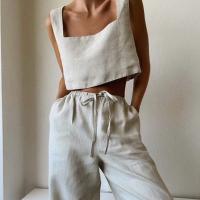China Summer short sleeveless camisole linen neck crop top for sale
