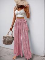 China Tie waist casual wide legged loose lace-up printed pants for sale
