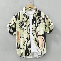 China Vintage print short-sleeved linen shirt for sale
