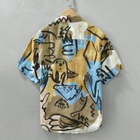 China Vintage print short-sleeved linen shirt for sale