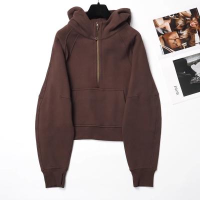 China Women’s Hooded Half-Zip Velvet Sweatshirt for sale