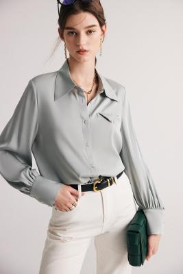 China Women’s solid color Mulberry silk shirt for sale