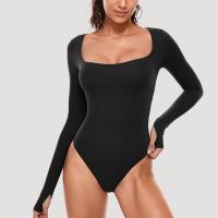 China women’s square neck long sleeve jumpsuits fashion tight fitting bodysuit for sale