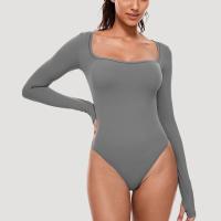 China women’s square neck long sleeve jumpsuits fashion tight fitting bodysuit for sale