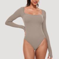 China women’s square neck long sleeve jumpsuits fashion tight fitting bodysuit for sale