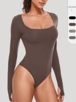 China women’s square neck long sleeve jumpsuits fashion tight fitting bodysuit for sale
