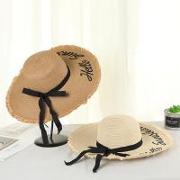China Custom logo wide brim summer beach straw floppy hat for woman for sale