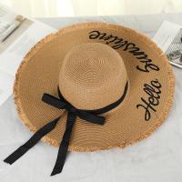 China Custom logo wide brim summer beach straw floppy hat for woman for sale