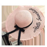 China Custom logo wide brim summer beach straw floppy hat for woman for sale