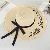 China Custom logo wide brim summer beach straw floppy hat for woman for sale
