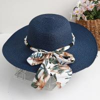 China Custom logo wide brim summer beach straw floppy hat for woman for sale