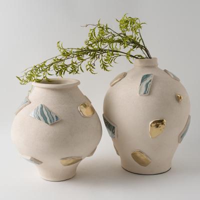 China Luxury Handmade Geometric Patch Ceramic Vase for sale