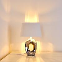 China Modern Silver Ceramic Table Lamp with White Fabric Shade for sale
