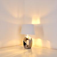 China Modern Silver Ceramic Table Lamp with White Fabric Shade for sale