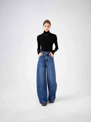 China Wide leg loose non-elastic mopping jeans pants for sale