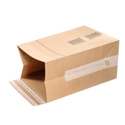 China Custom Logo Printing Biodegradable Kraft Paper Flat Bottom Bag For Package Shipping for sale