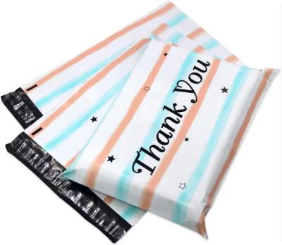 China Sustainable Waterproof Compostable Mailing Bag With Color Stripe And Thank You Print For Packaging for sale