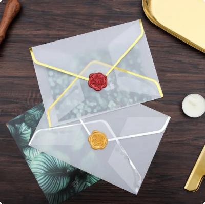 China Custom Gilt Edge Glassine Paper Envelope Bag For Postcard Greeting Card Packing for sale
