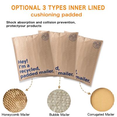 China Custom Compostable Kraft Paper Envelope Mailers Recyclable 100% Biodegradable Honeycomb Padded Shipping Packaging Mailing Bags for sale