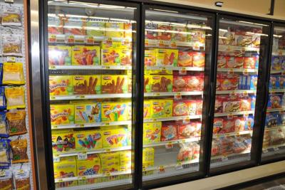 China LED Lighting Performance Supermarket Refrigerated Display Cases Vertical for sale