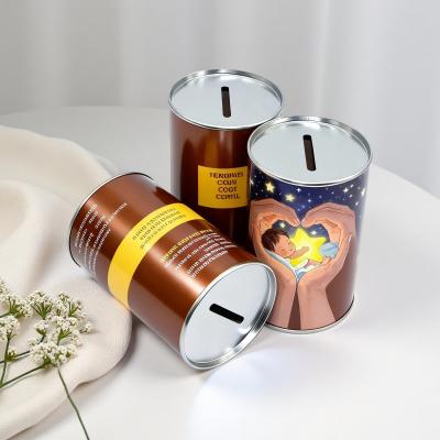 China Custom Design Paper Coin Box Round Piggy Bank Cardboard Coin Collection Boxes for sale