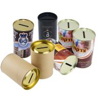 China Cylindrical Charity Piggy Bank Paper Money Saving Box 60mm - 260mm Height for sale