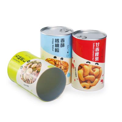 China Custom Eco Friendly Ring Pull Tab Can Cylinder Kraft Paper Canister For Nuts for sale