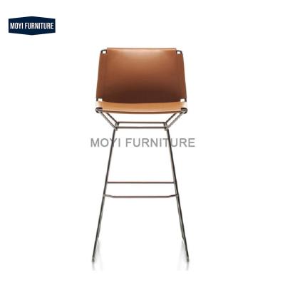 China Sling Saddle-Leather Bar Stool with Stainless Steel Frame - 30 Inch Height, 300 lb Capacity for sale