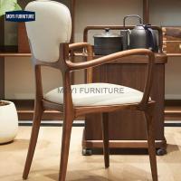 China Standard Size Hotel Cafe Dining Chair with Wooden Frame and Soft Cushion Armrests - 18