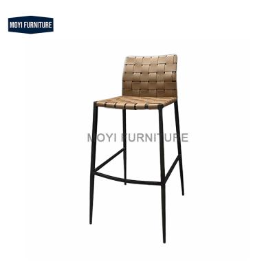 China MOYI Nordic Stainless Steel Bar Chair with High Backrest and Woven Rope Seat - Modern Dining Furniture for Home Use for sale