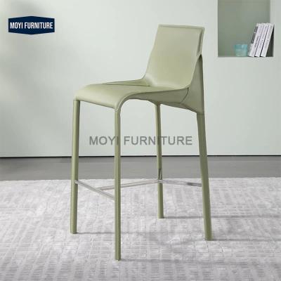 China Modern Italian High Foot Bar Stool with Barenia Leather and Stainless Steel Base - 30 Inch Bar Height Seating for sale
